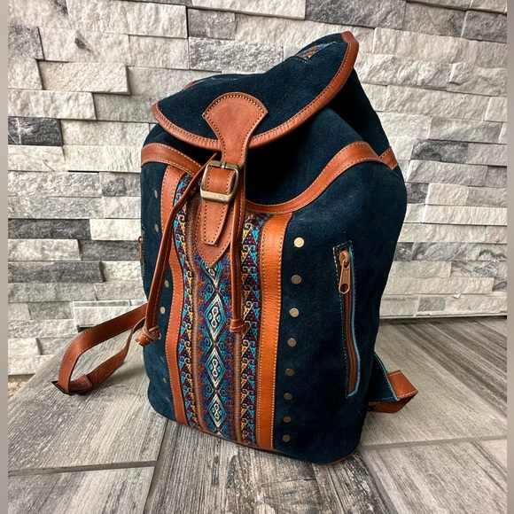 Leather | Bags | Boho Leather Suede Bucket Style Backpackethnic ...